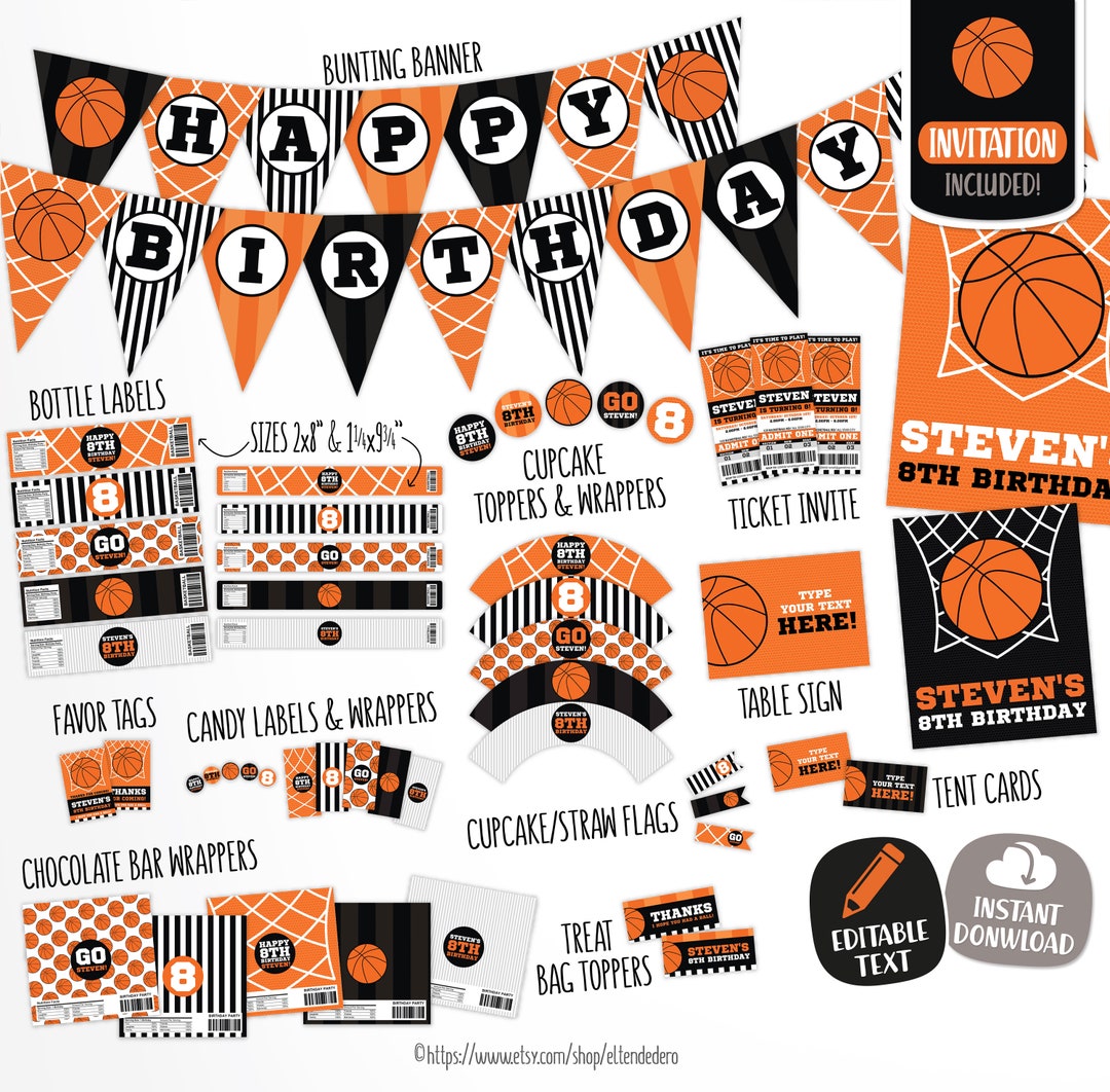 SELF EDITABLE Basketball Birthday Decorations Package. Printable Kids ...