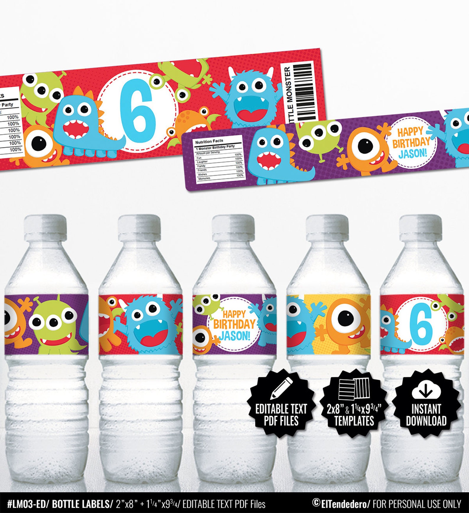 SELF EDITABLE Little Monster Bottle Labels. Printable Kids | Etsy