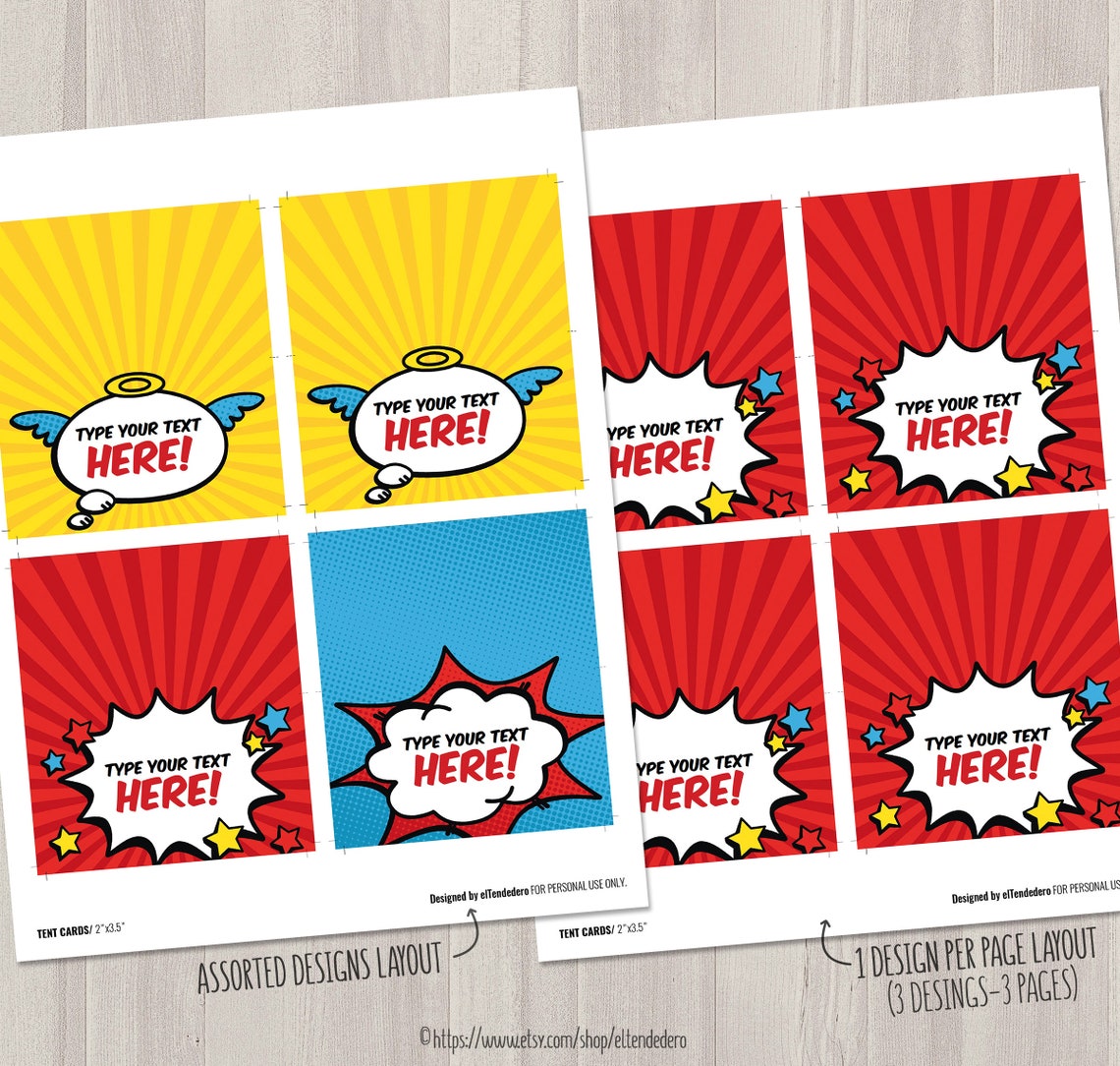 Superhero Place Cards. Editable Buffet Cards. Food Tent Cards. - Etsy