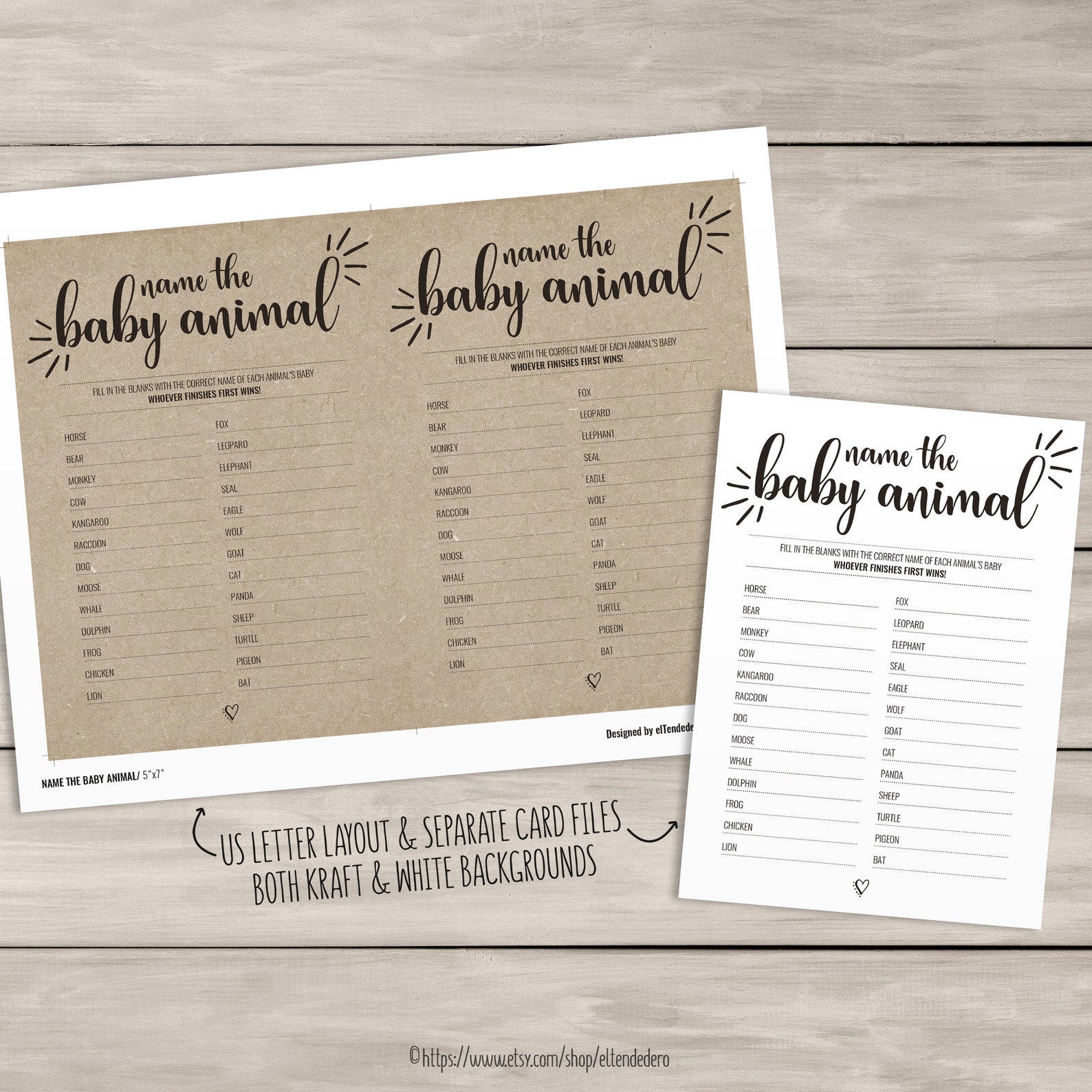 Name the Baby Animal Game Cards. Rustic Printable Baby Shower - Etsy