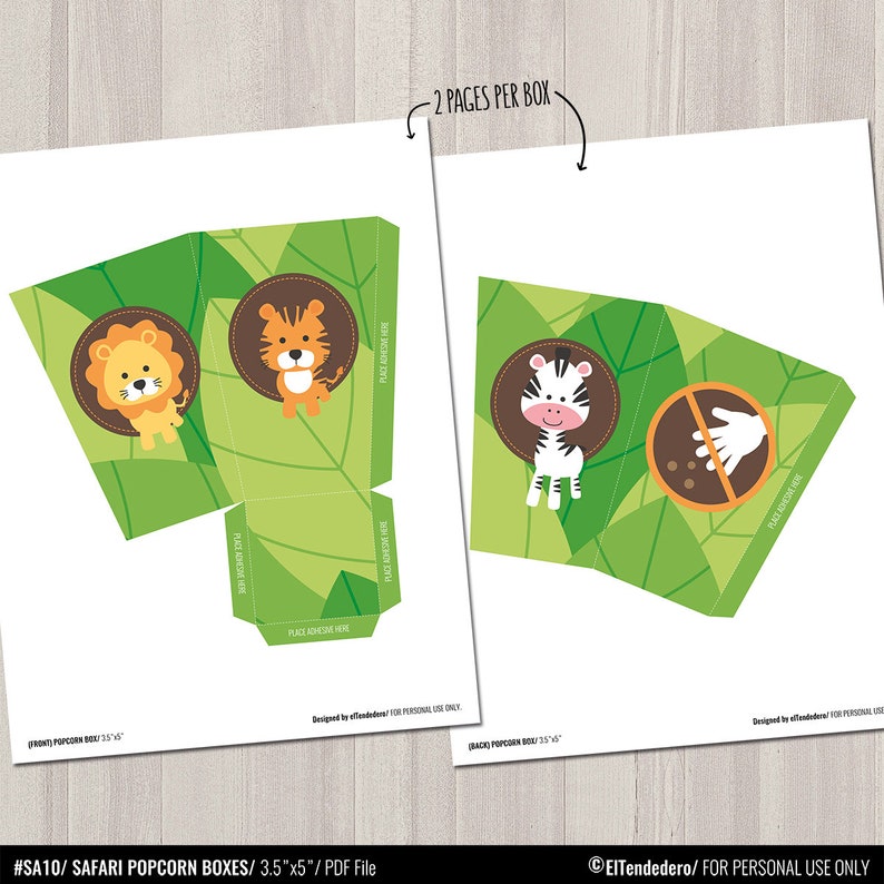 Safari Popcorn Boxes. Printable Favor Boxes Treat Boxes. | Etsy
