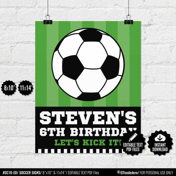 SELF EDITABLE Soccer Sign. Printable Kids Birthday Party Sign. | Etsy
