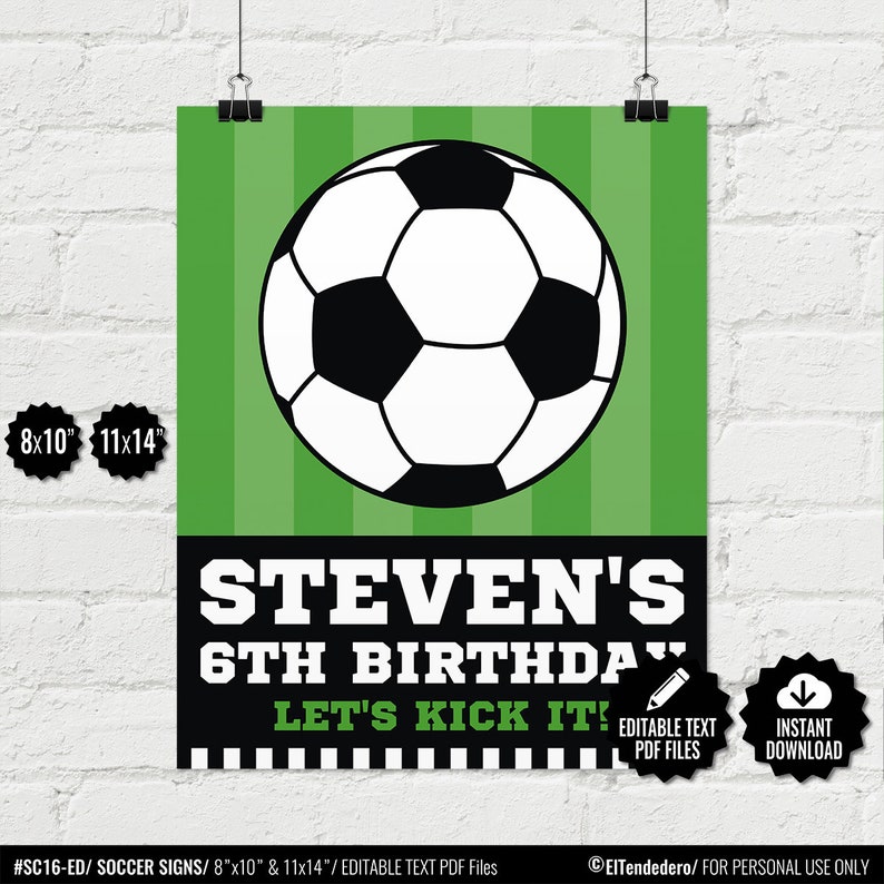 SELF EDITABLE Soccer Sign. Printable Kids Birthday Party Sign. - Etsy
