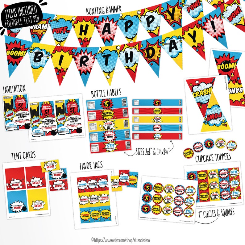 Comic Book Superhero Decorations Package. Printable Birthday - Etsy