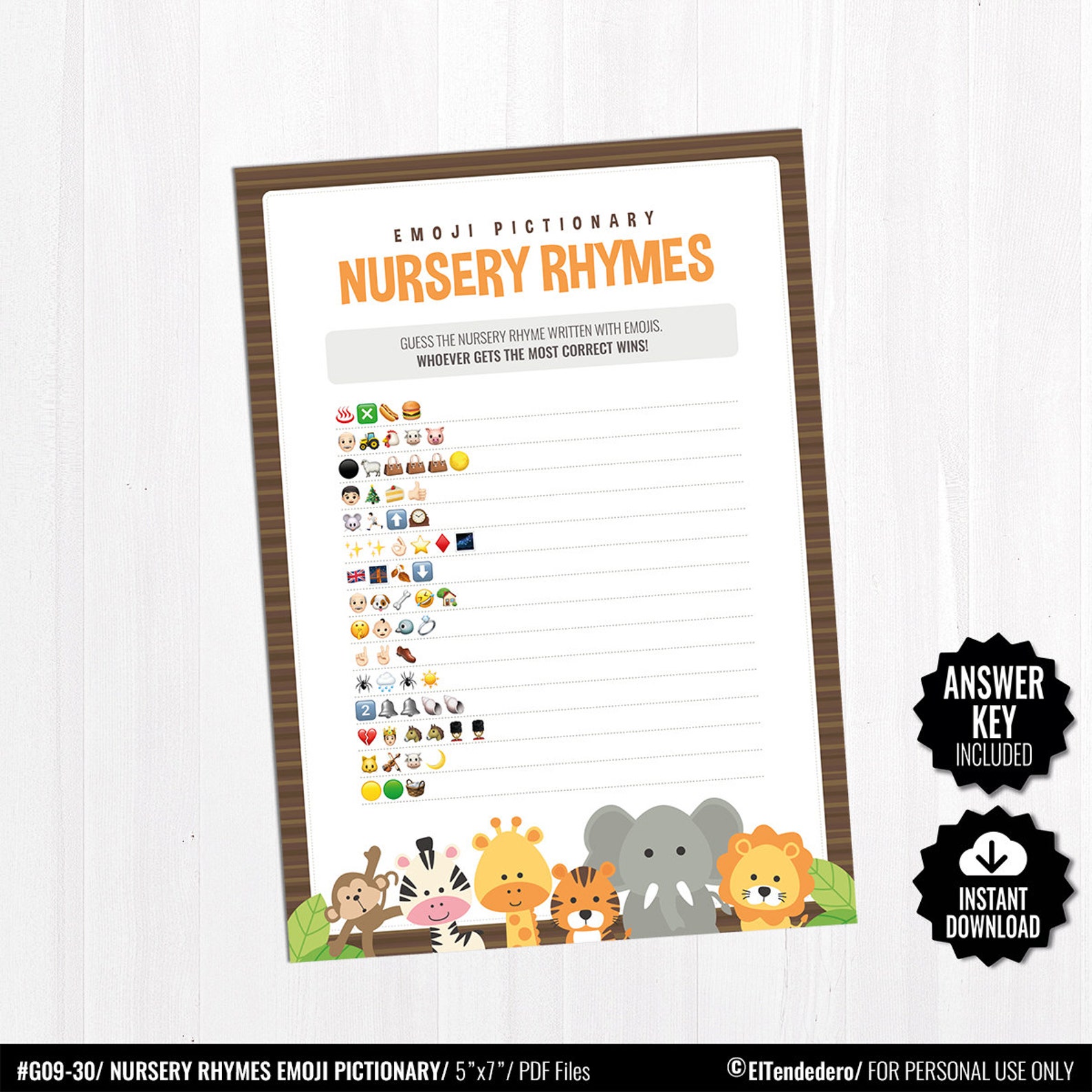 Nursery Rhymes Emoji Quiz Game Cards. Printable Safari Baby - Etsy