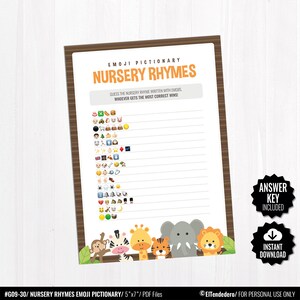 Nursery Rhymes Emoji Quiz Game Cards. Printable Safari Baby | Etsy