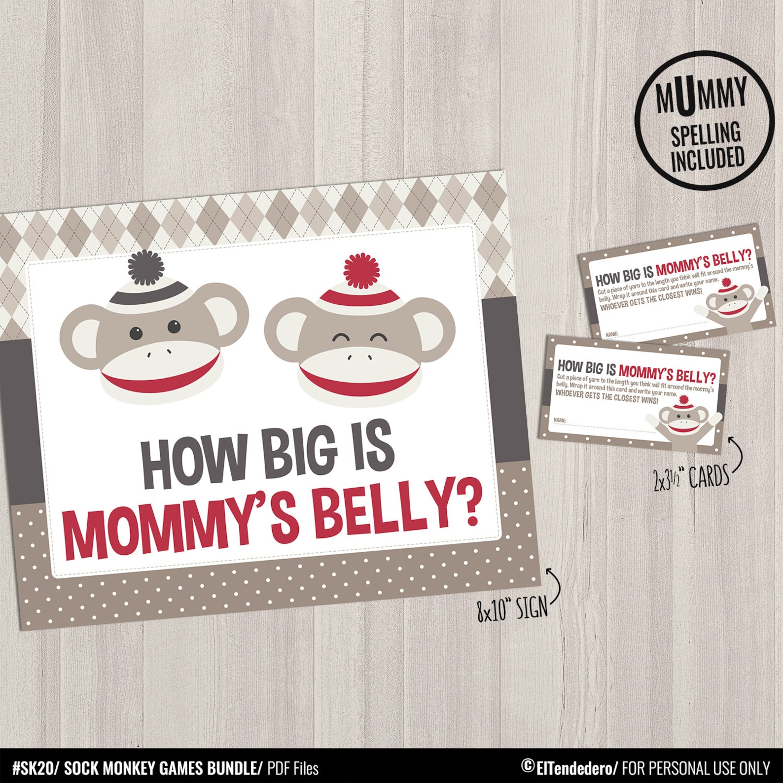 Sock Monkey Baby Shower Games Package Printable Game Cards - Etsy