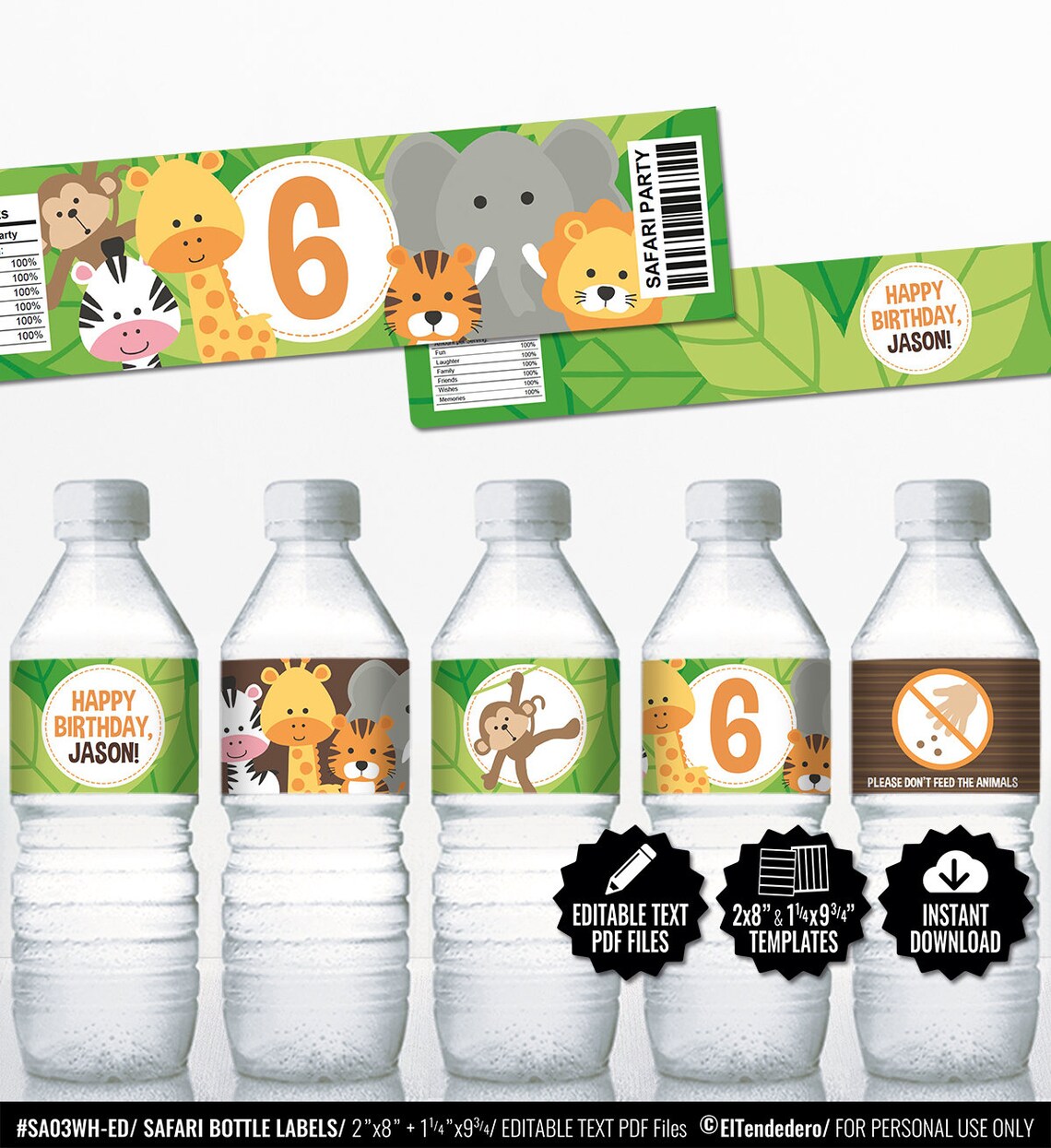 Safari Water Bottle Labels. Editable Labels. Printable - Etsy