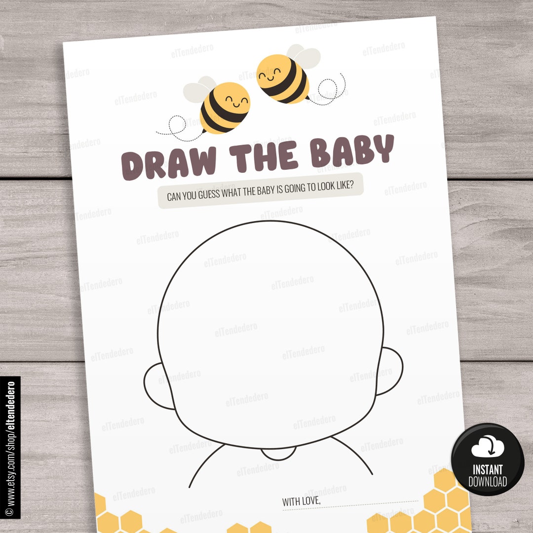 Draw the Baby Game Cards. Printable Draw Baby Shower Games. Bee Draw ...