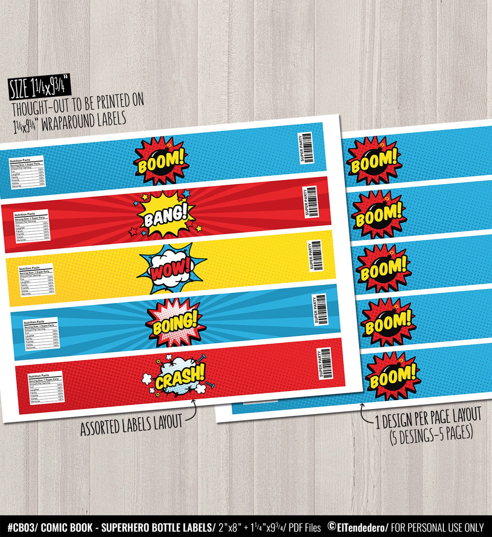 Superhero Water Bottle Labels. Printable Comic Book Bottle - Etsy