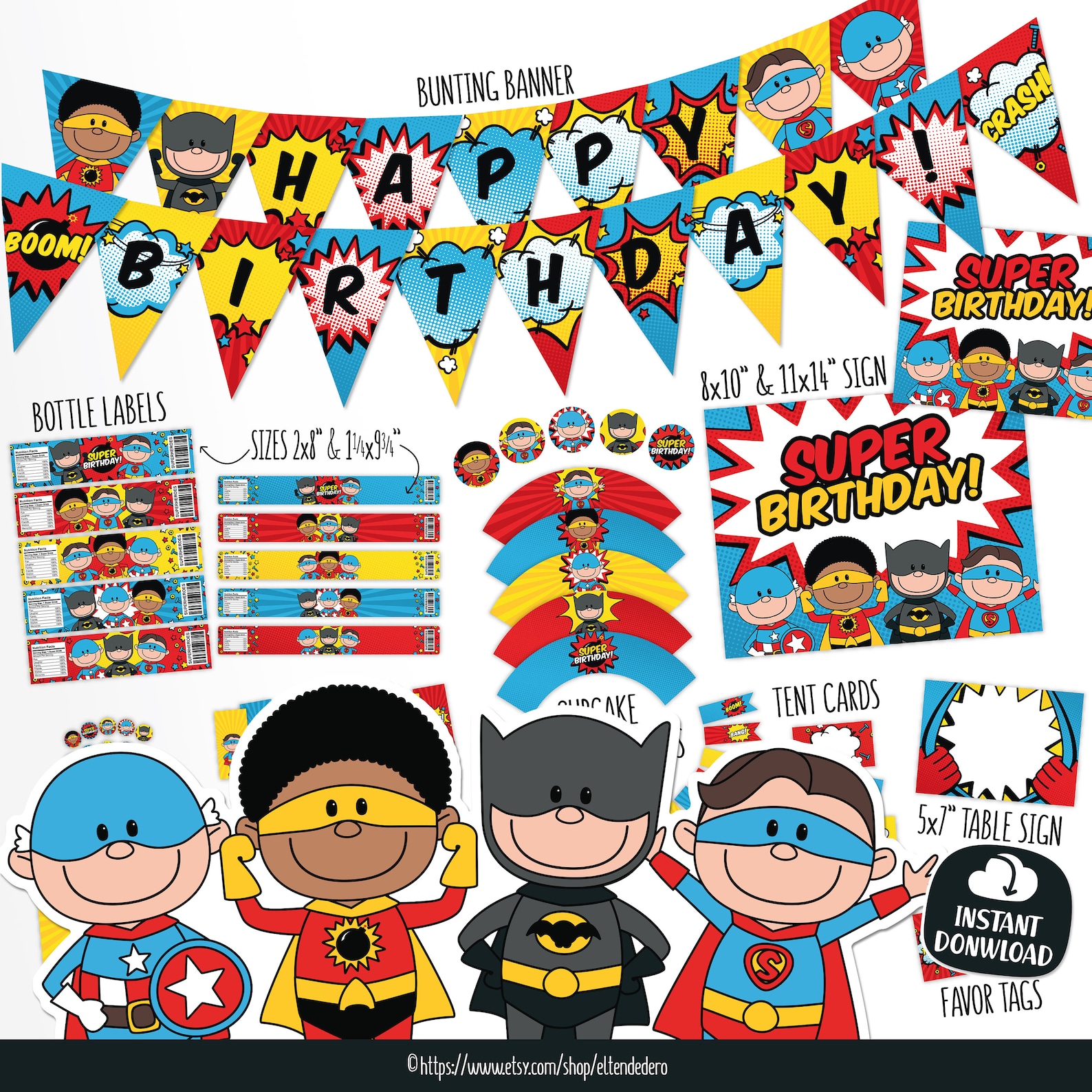 PRINTABLE Superhero Birthday Decorations Package. Printable - Etsy