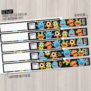 SELF EDITABLE Little Monster Bottle Labels. Printable Kids Party Water ...