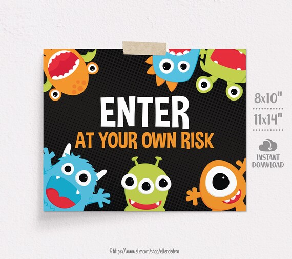 Monster Warning Sign. Printable Kids Birthday Party Sign. - Etsy UK