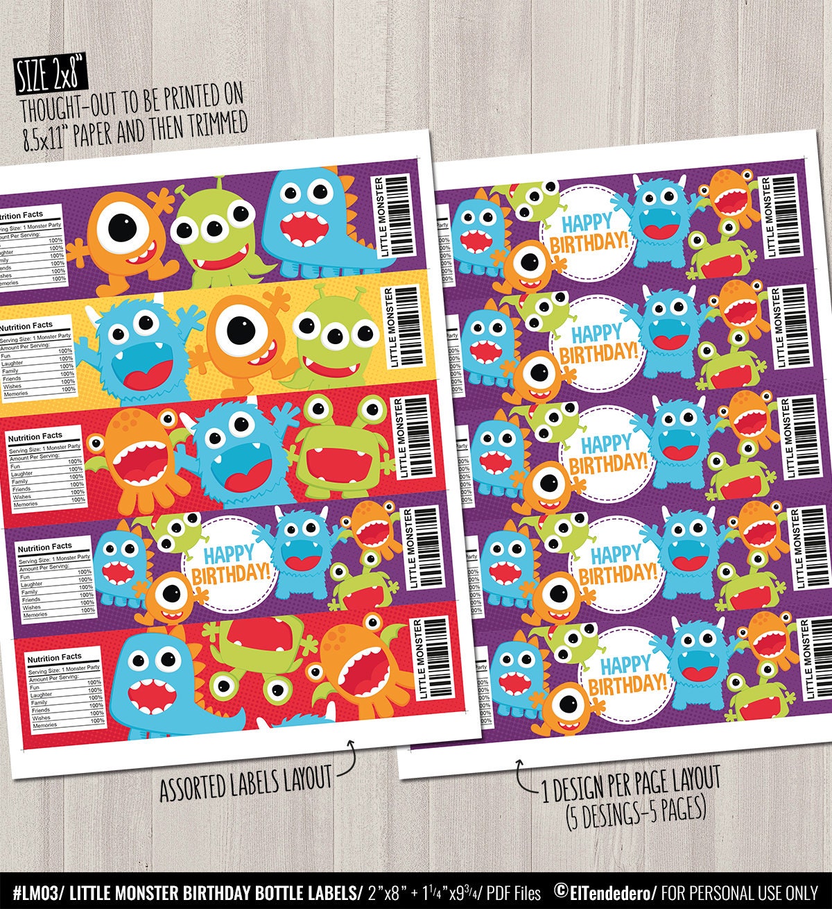 Little Monster Birthday Bottle Labels. Printable Party Water | Etsy