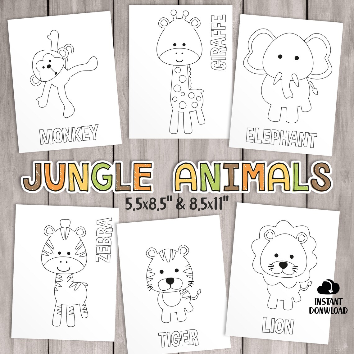 PRINTABLE Safari Coloring Pages. Kids Party Games Jungle | Etsy