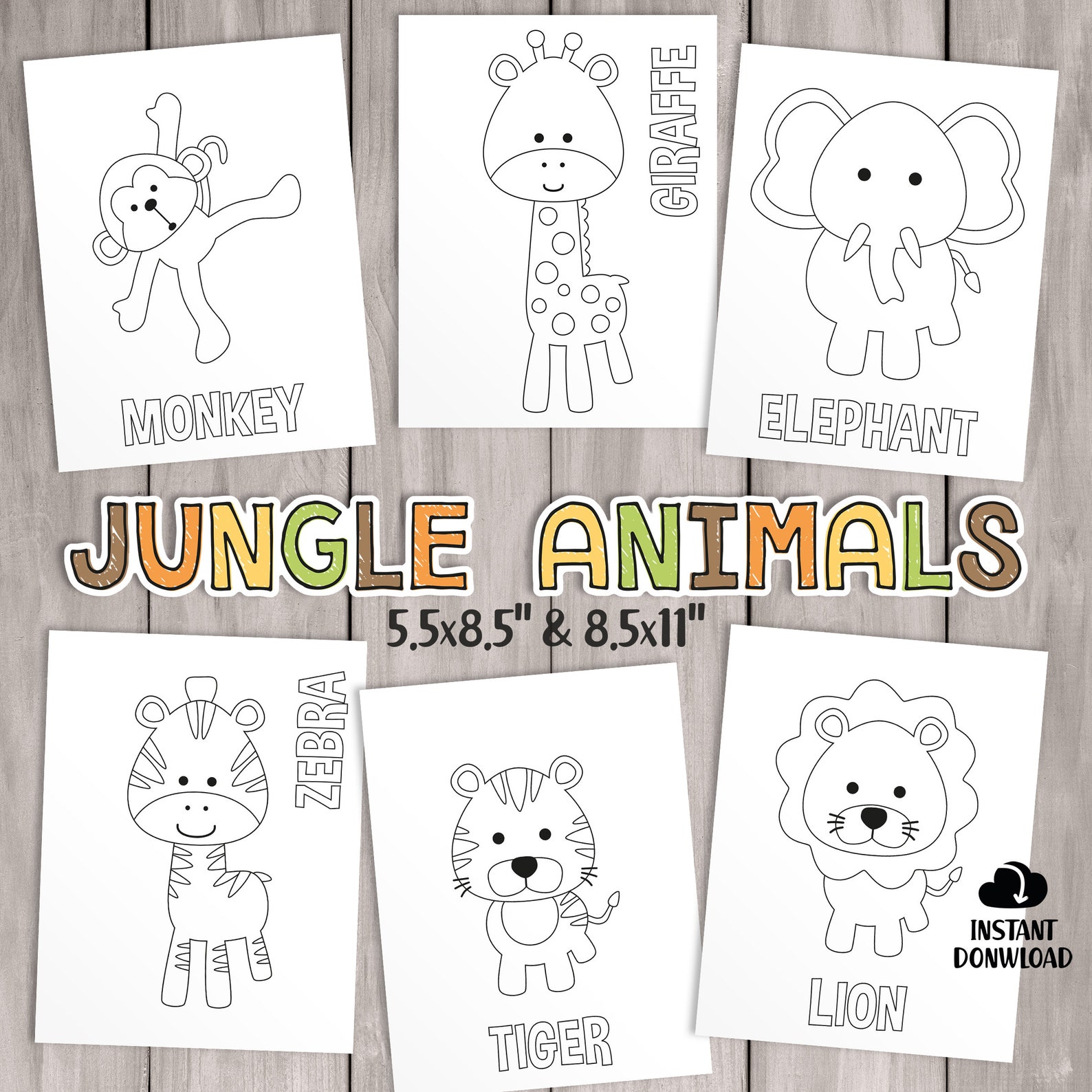PRINTABLE Safari Coloring Pages. Kids Party Games Jungle | Etsy