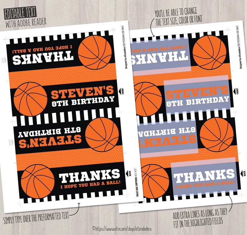 Basketball Bag Toppers. Kids Birthday Treat Bag Toppers. - Etsy