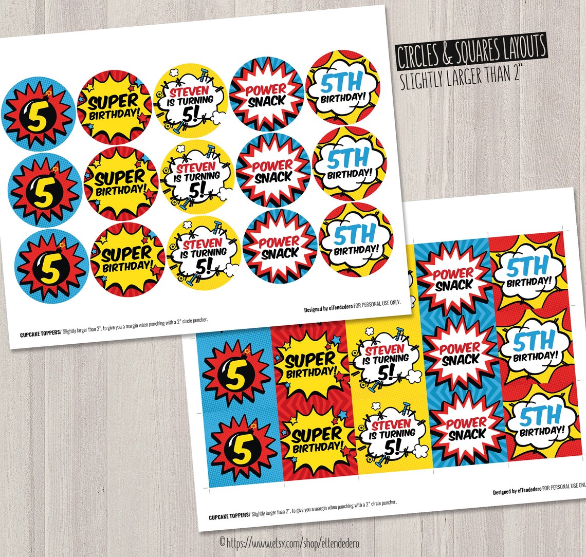 SELF EDITABLE Superhero Cupcake Toppers. Printable Cupcake - Etsy