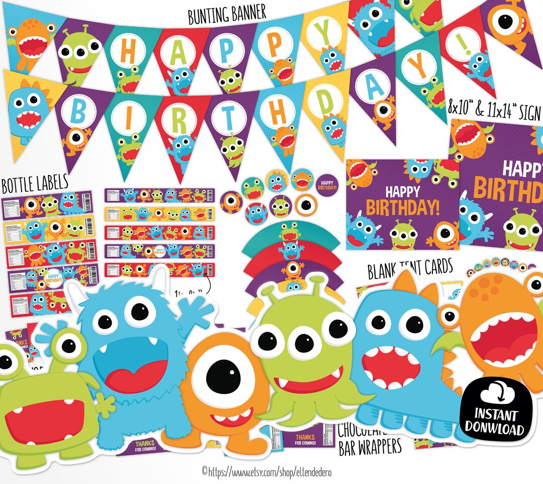Little Monster Birthday Decorations Package. Printable Kids Birthday ...