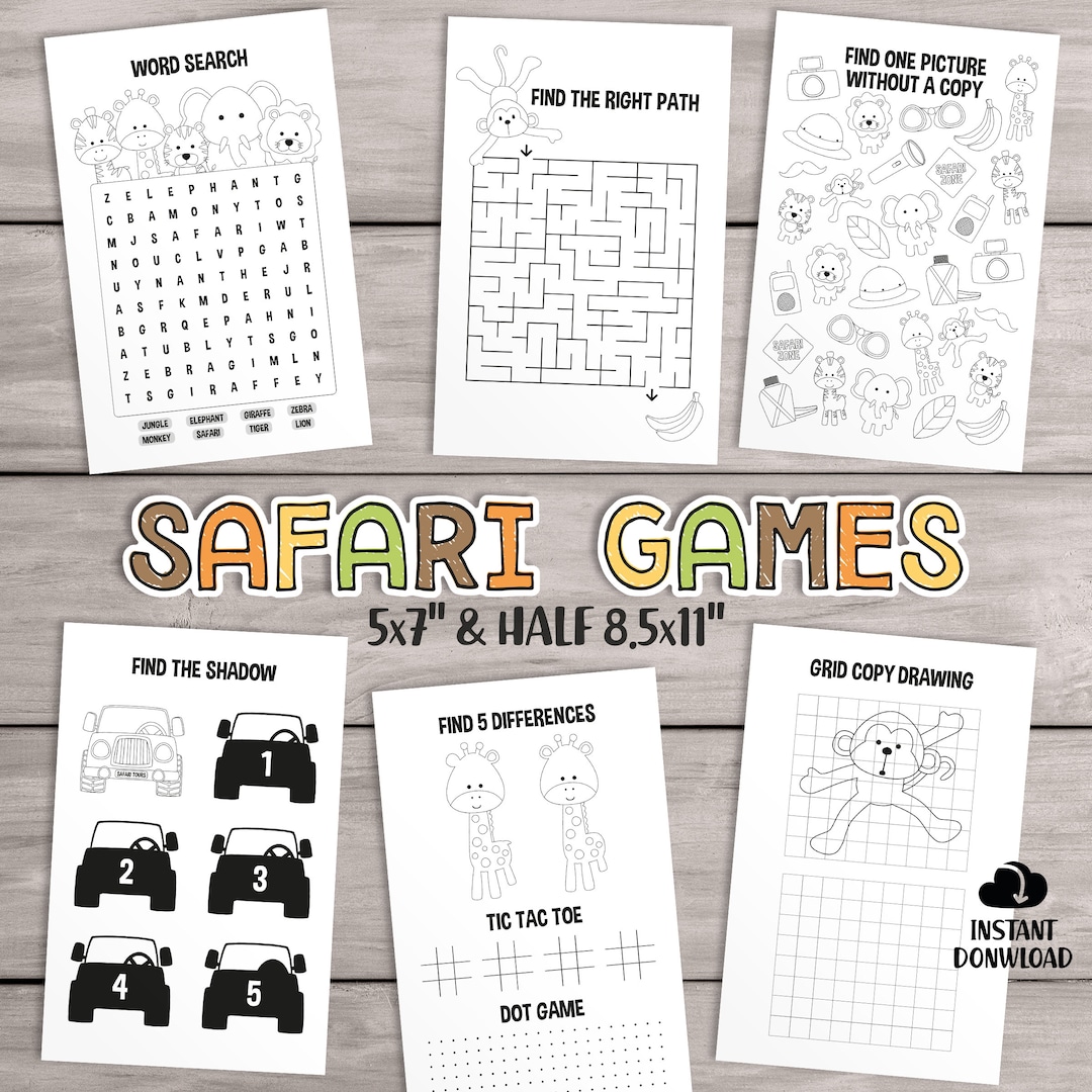 PRINTABLE Safari Kids Party Games, Jungle Coloring Pages, Birthday ...