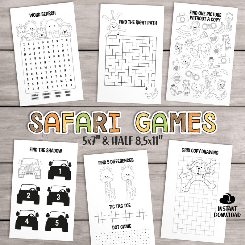 PRINTABLE Safari Kids Party Games Jungle Coloring Pages - Etsy