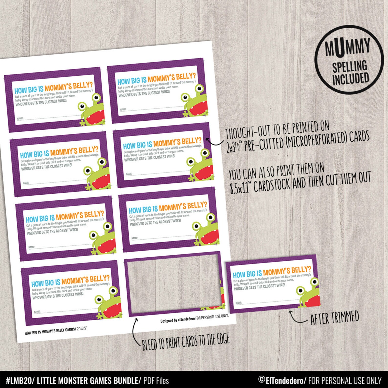 Little Monster Baby Shower Games Package Printable Game - Etsy