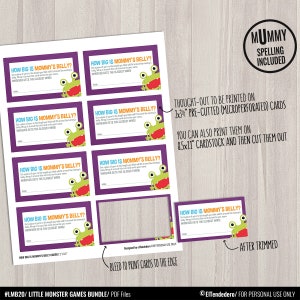 Little Monster Baby Shower Games Package - Printable Game Cards - Funny ...