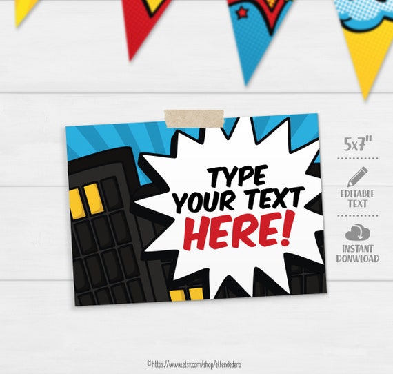 Superhero Table Signs Editable Place Cards Buffet Cards | Etsy
