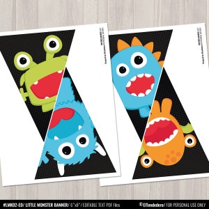 SELF EDITABLE Little Monster Banner. Funny Monsters Bash Decorations ...