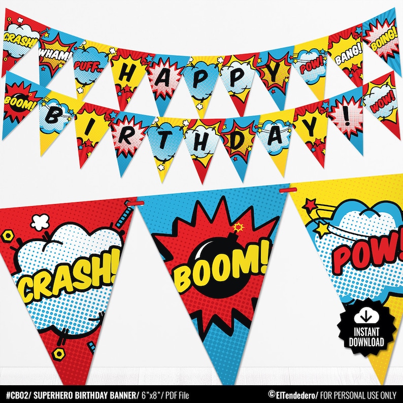 Banderines Cumpleaños Superhéroes. Guirnalda Fiesta Cumpleaños - Etsy ...