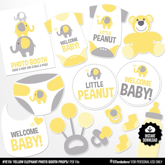 Baby Shower Photo Booth Props Yellow Elephant Photo Props | Etsy