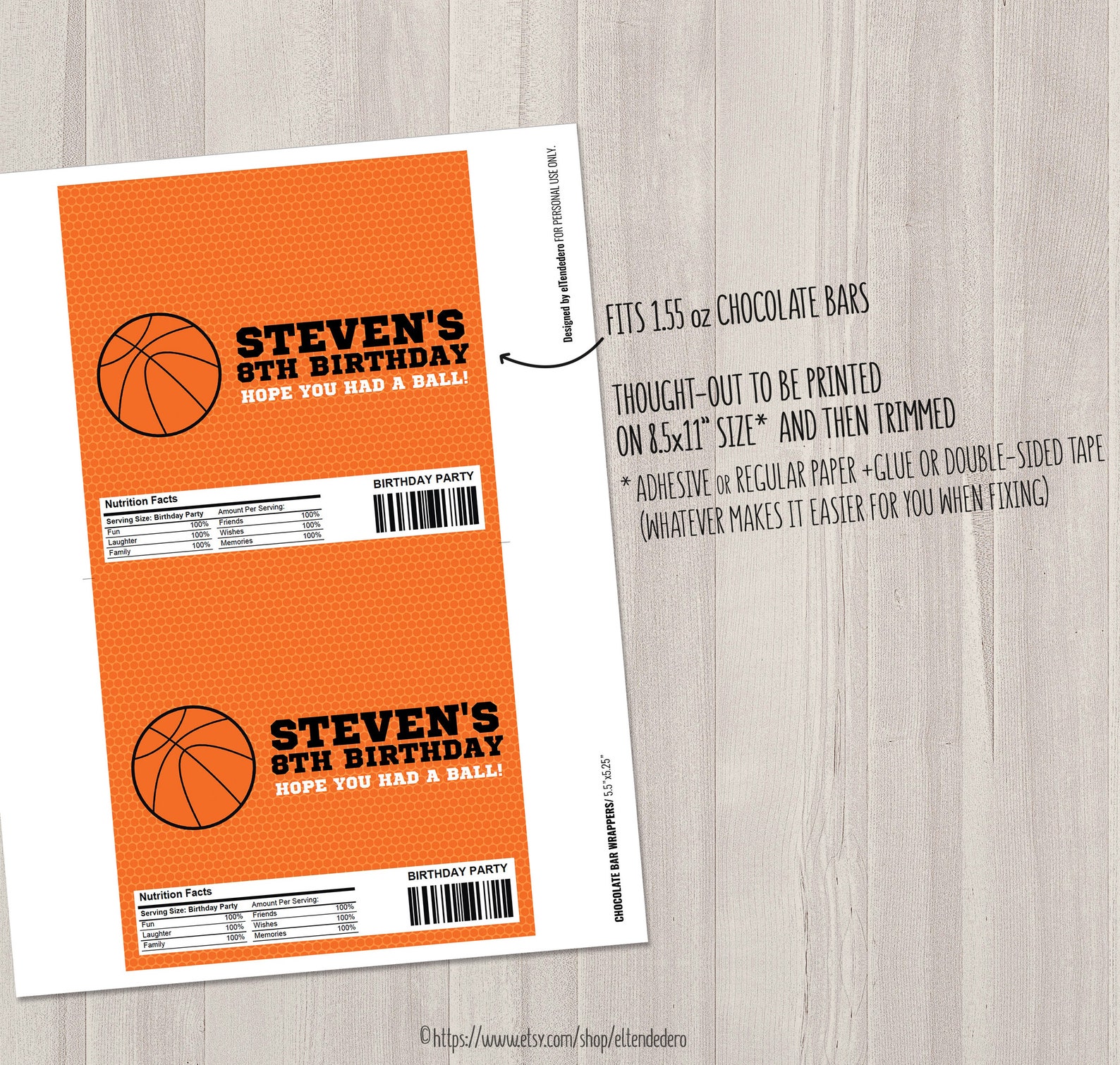 Basketball Chocolate Bar Wrappers. Birthday Chocolate Bar | Etsy