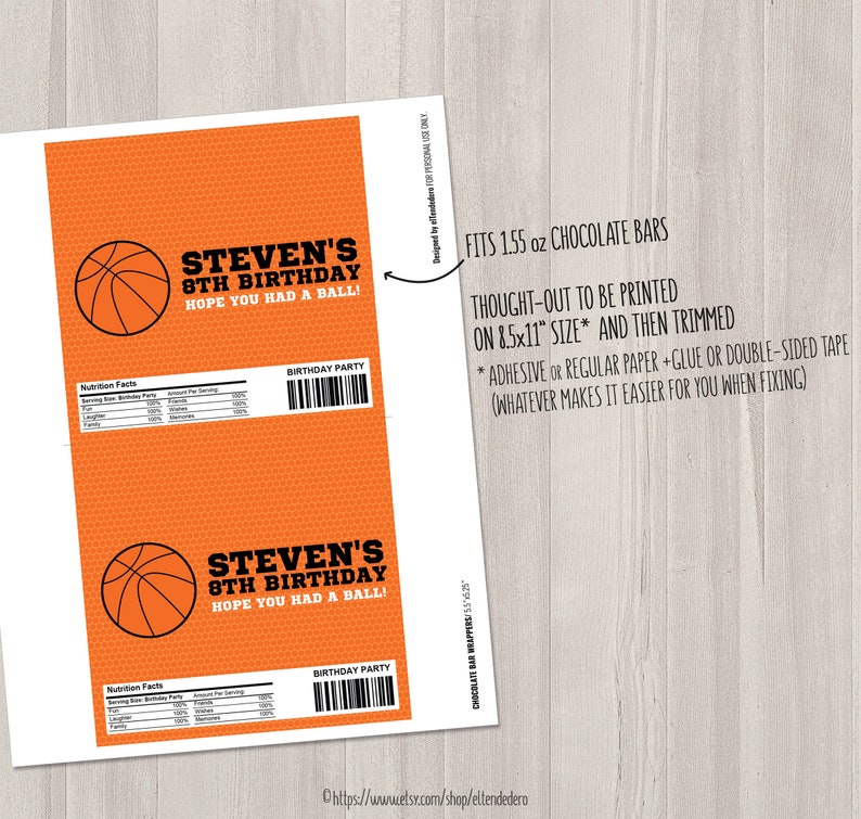Basketball Chocolate Bar Wrappers. Birthday Chocolate Bar | Etsy