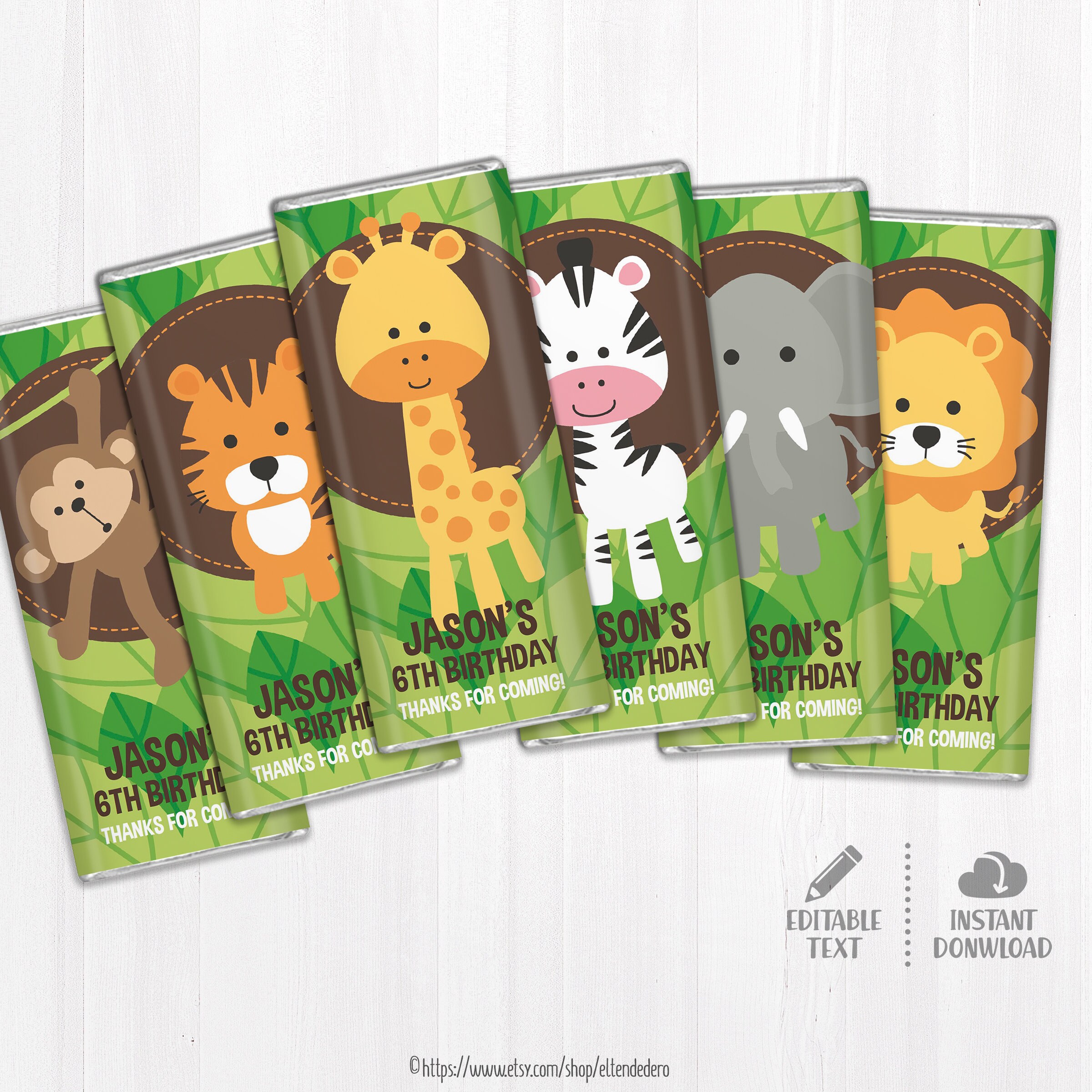 Jungle Safari Bar Wrapper, Candy Bar Wrapper Printable Jungle animals ...