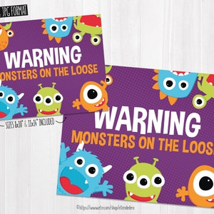 Monster Warning Sign. Printable Kids Birthday Party Sign. Funny Baby ...