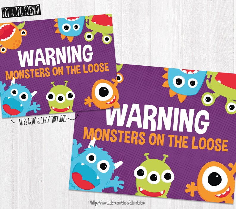 Monster Warning Sign. Printable Kids Birthday Party Sign. - Etsy