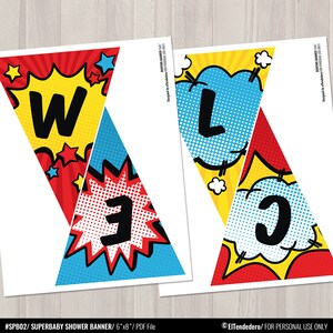 Superhero Baby Shower Banner. Comic Book Theme Bunting Banner ...