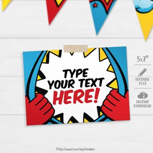 Superhero Table Signs Editable Place Cards Buffet Cards Printable Food ...
