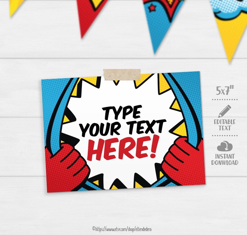 Superhero Table Signs Editable Place Cards Buffet Cards | Etsy