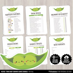 6 Twin Baby Shower Games Bundle. Printable Two Peas in a Pod Game Cards ...