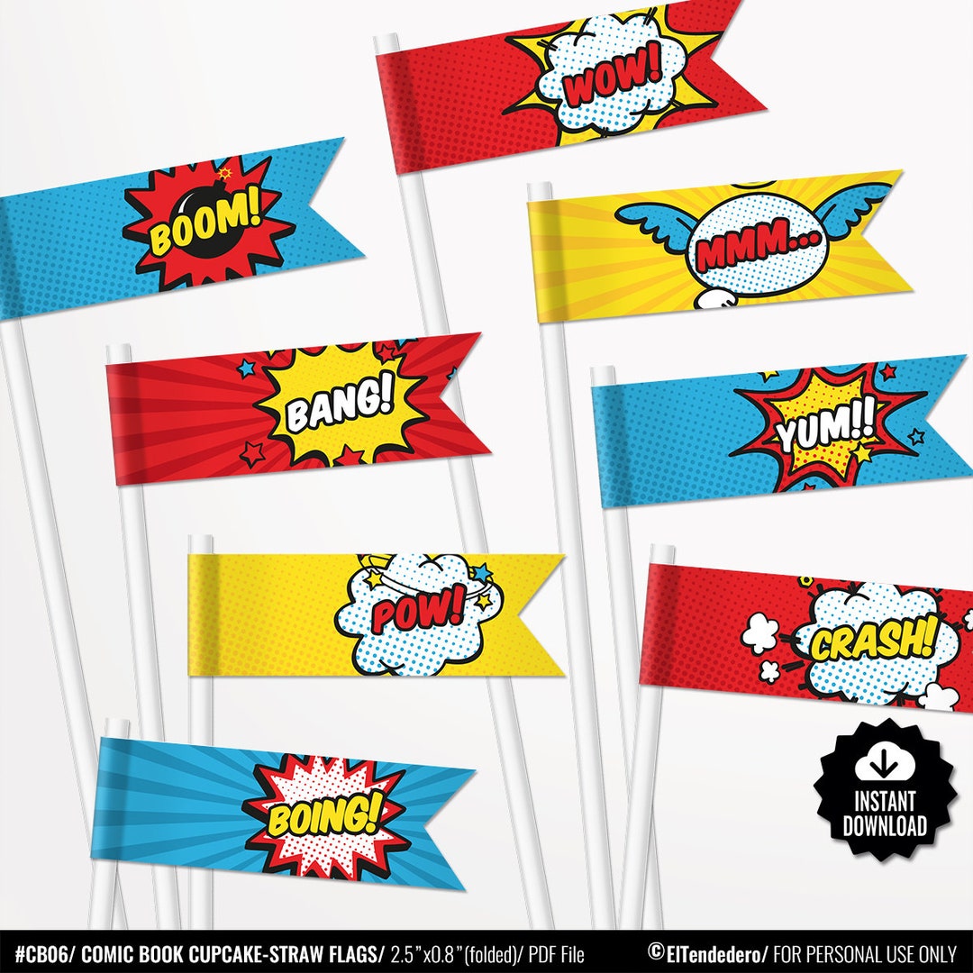 Superhero Cupcake Flags. Printable Straw Flags. Cupcake Toppers ...