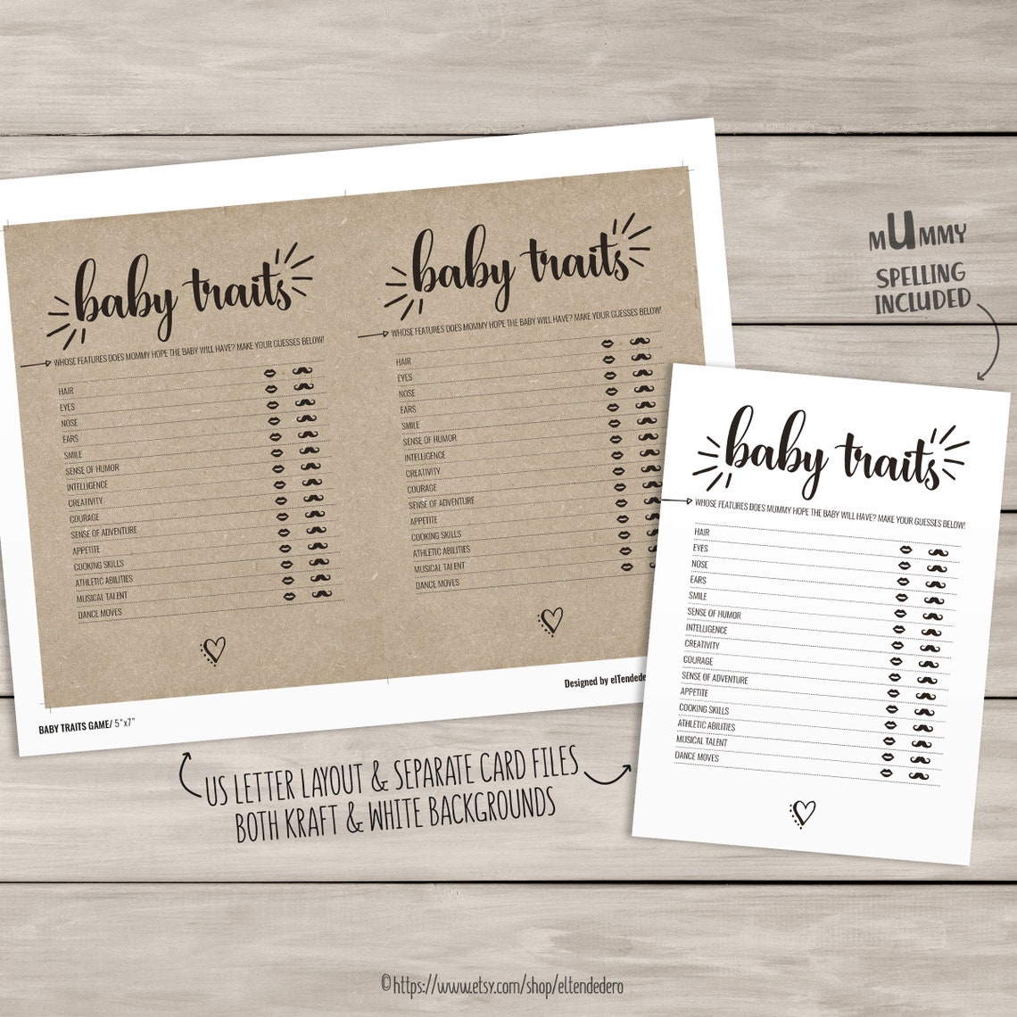 Baby Traits Game Cards. Rustic Baby Shower Printable Games. - Etsy