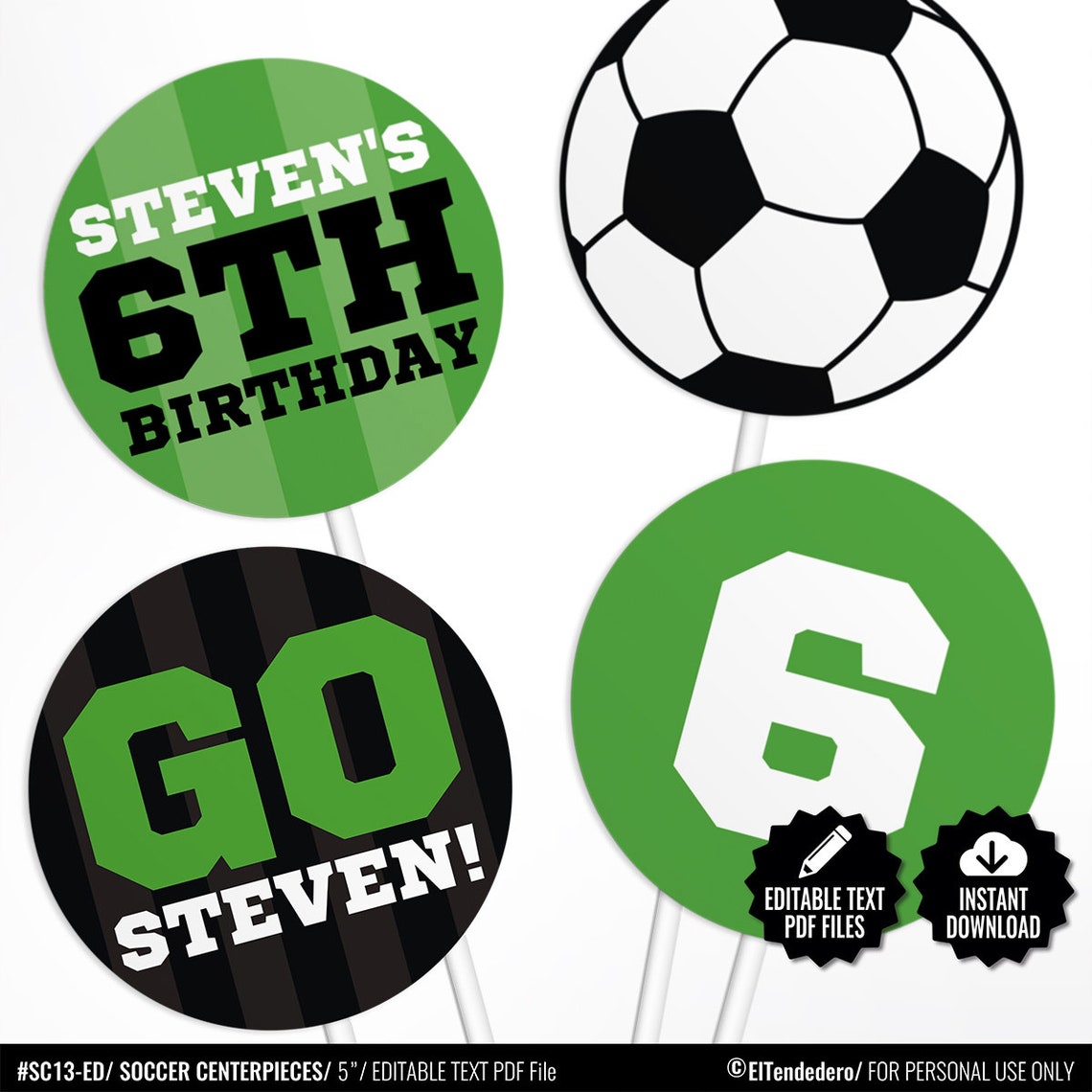 SELF EDITABLE Soccer Birthday Centerpieces. Football Team | Etsy