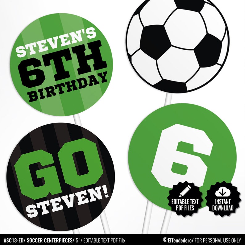 SELF EDITABLE Soccer Birthday Centerpieces. Football Team | Etsy