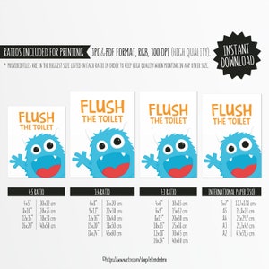 PRINTABLE Bathroom Rules Set Wall Art. Little Monster Wash Brush Flush ...