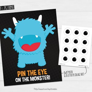 Pin the Eye on the Monster, Little Monster Kids Party Games. Birthday ...
