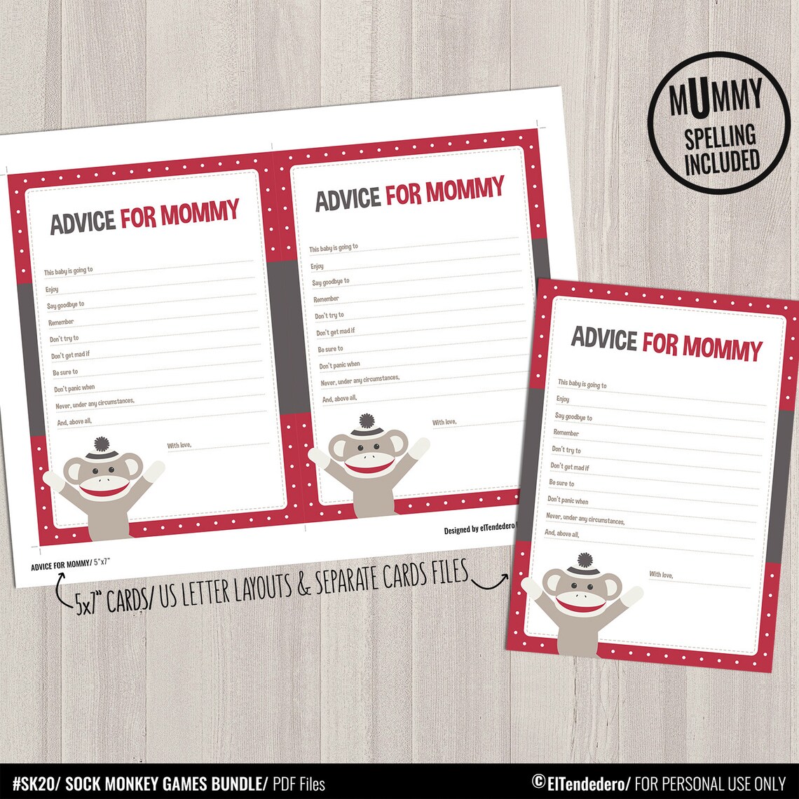 Sock Monkey Baby Shower Games Package Printable Game Cards - Etsy