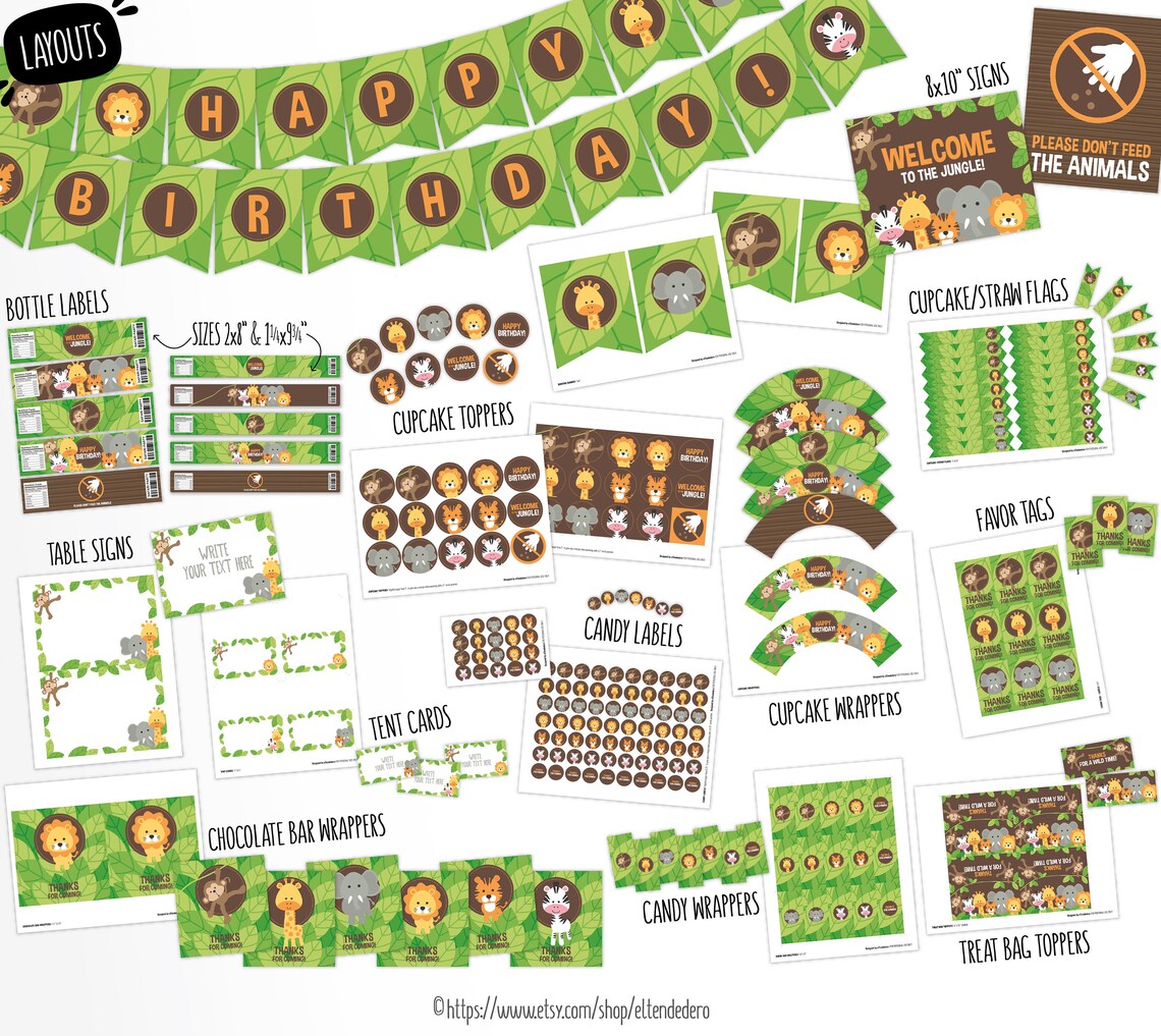 Safari Birthday Decorations Package. Printable Jungle Theme - Etsy