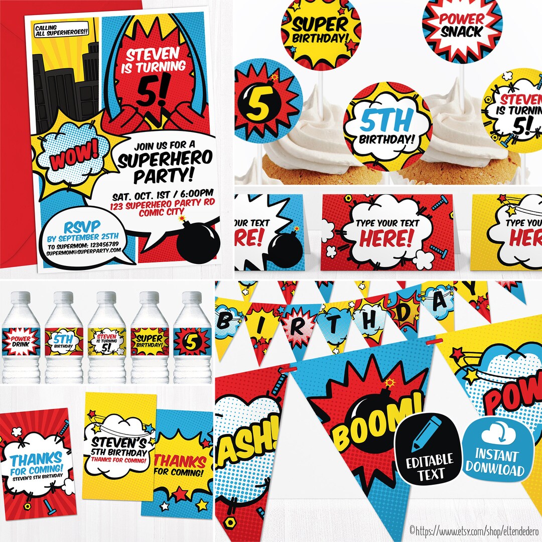 Comic Book - Superhero Decorations Package. Printable Birthday Party ...