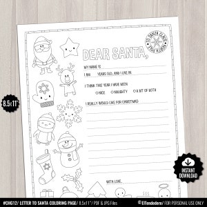 PRINTABLE Letter to Santa Coloring Page. Christmas Holidays - Etsy